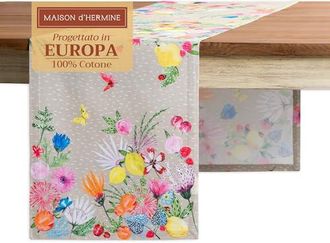 Maison d'Hermine Jardin DEte - Fog Chemin de Table en 100% Coton pour F&ecirc;te D&icirc;ner Vacances Cuisine Printemps/&Eacute;t&eacute; (50cm x 150cm)