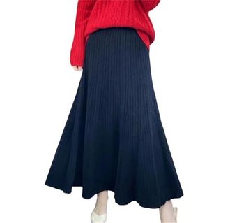 Generic Jupe trapèze taille haute dhiver en laine mérinos tricotée pour femme, Noir, M