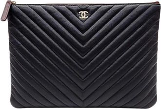 Chanel Black Leather Chevron Pouch
