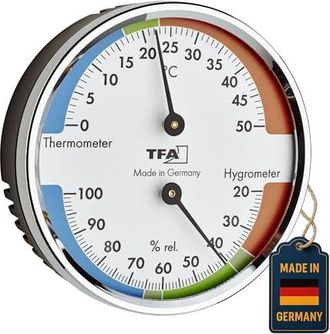 TFA Dostmann Analoges Thermo-Hygrometer, 45.2040.42, zur Kontrolle von Temperatur und Luftfeuchtigkeit, gesundes Raumklima, mit Komfortzonen, silber