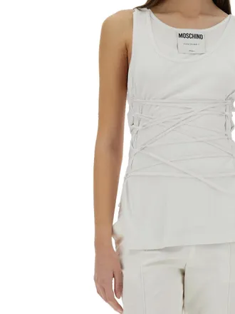Moschino Lace-Trimmed Viscose Tank Top - White