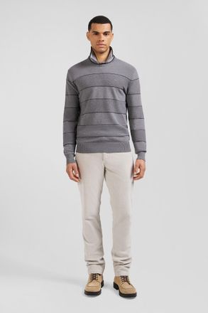 Eden Park Pull Col Rond Ray&eacute; En Coton Et Cachemire Gris Coupe Regular