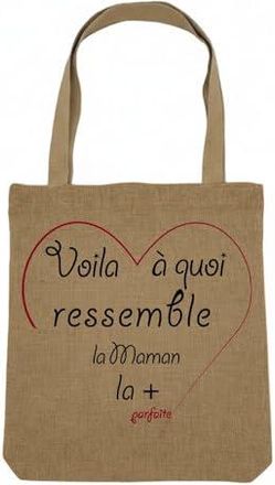 Fabulous Sac Shopping Tote Bag Aspect Lin - Voil&agrave; &agrave; Quoi Ressemble la Maman la Plus Parfaite Coeur Rose - Sac de Courses Toile Epaisse 360g Beige Naturel Cabas