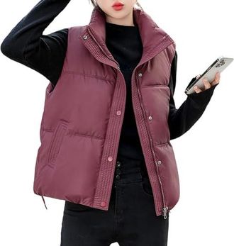 Generic Gilet surdimensionn&eacute; pour femme - Col montant - Fermeture &eacute;clair - Rembourr&eacute; - Avec cordon de serrage - Poches &agrave; ourlet, rouge vin, XL