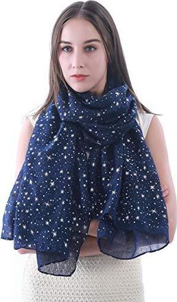 Lina & Lily Écharpe Châle Foulard Femme Imprimé Étoiles (Bleu Marine + Argent)