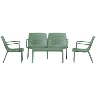 DRAWER Salon de jardin r&eacute;sine 4 personnes canap&eacute; fauteuils table ext&eacute;rieur terrasse balcon Moro