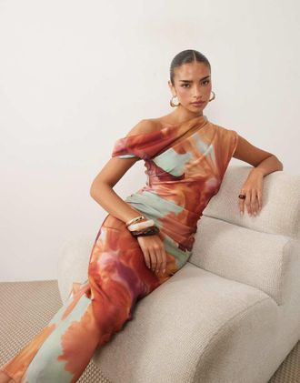 Asos Midikleid aus neoprenartigem Stoff mit blauem Blumenmuster-Mehrfarbig