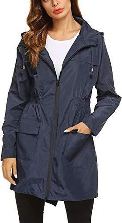Generic Manteaux duveteux pour femme - Parka chaude et chaude - Veste de pluie coupe-vent pour femme - Manteau dextérieur à capuche solide pour femme, bleu ma