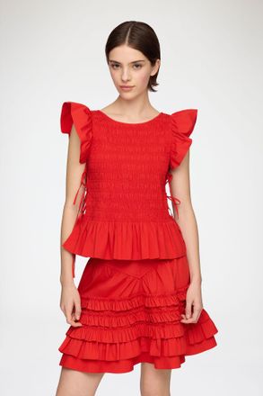 Ganni Haut en coton smock&eacute; Goji Berry biologique - Taille 40 - Pour Femme
