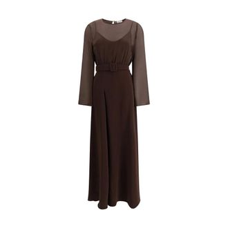 P.A.R.O.S.H. Langes Kleid mit G&uuml;rtel - - Dresses - Damen - Braun - M