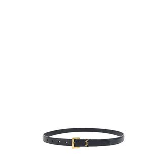 Saint Laurent Womens Black Calf Leather Bos Taurus Thin Belt