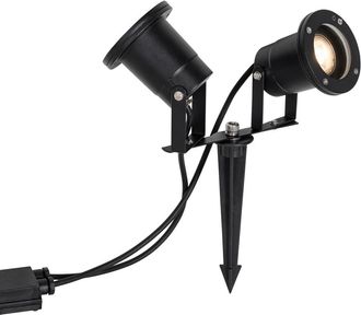 QAZQA Klassisch I Antik Gartenstrahler schwarz inkl. Kabel und Stecker 2-flammig IP65 - Basic I Außenbeleuchtung - Aluminium Rund - LED geeignet GU10