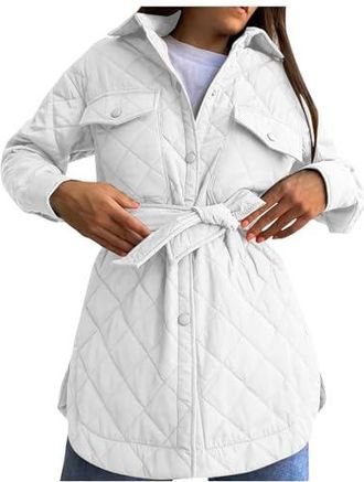 Generic Vestes pour femmes, automne et hiver, couleur unie, revers &agrave; boutonnage, ceinture ample, manteau chaud 2026, blanc, XL