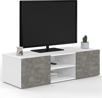 IDMarket TV-M&ouml;bel 113 cm ELI wei&szlig; T&uuml;ren in Betonoptik