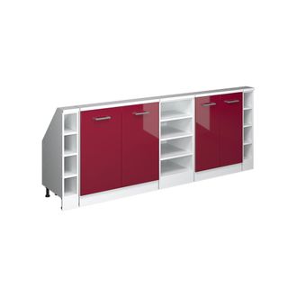 Vicco K&uuml;chenschrank f&uuml;r Dachschr&auml;gen R-Line, Rot Hochglanz/Wei&szlig;, 215 cm 5er Set