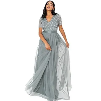 Maya Maya Berry Embellished Halter Neck Maxi Dress Robe de Demoiselle dhonneur, Vert bruyant., 42