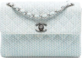 Chanel Blue And White CC Quilted Tweed Chain Flap
