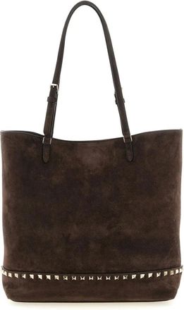 Valentino Garavani Sac port&eacute; &eacute;paule Rockstud en daim - Femme - Sacs - Brun - Taille: ONE Size