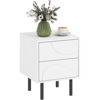 HOMCOM Table de chevet - HOMCOM - avec 2 tiroirs &agrave; ouverture par pression - pieds en acier - 40 x 40 x 50 cm - blanc