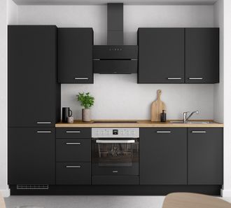 Nobilia home24 Küchenzeile High-Line Touch Variante B 270cm Ausrichtung links Schwarz/Schwarz/Eiche Sierra Dekor ohne Elektrogeräte