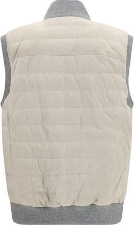 Brunello Cucinelli Mens Beige Calf Leather Bos Taurus Sleeveless Jacket Clothing