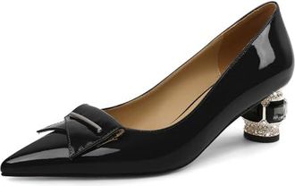 elashe Escarpins Femme Prêts pour lÉvénement en Cuir Verni Talon Bloc 5 cm Accents de Strass Cristal Étincelant Bout Pointu Enfilage Facile pour Mariages Gal