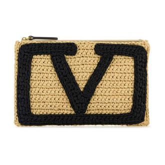 Valentino Garavani Femme, Sacs, Beige, Taille: ONE Size Raffia Viva Superstar Clutch