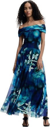 Desigual robe longue fleurie bleue-bleu marine
