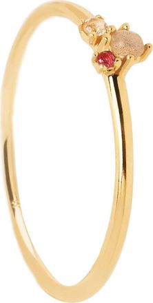 P D PAOLA PDPaola Ros&eacute; Blush Ring Labradorit, Hellchampagner Und Rosaroter Zirkonia auf einem d&uuml;nnen goldplattierten Silberring, Gr&ouml;&szlig;e: 14, AN01-192-14