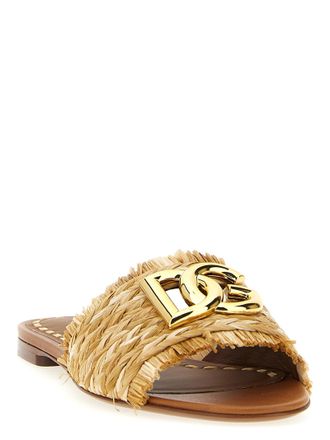 Dolce & Gabbana Womens Brown Raffia Slides Shoe