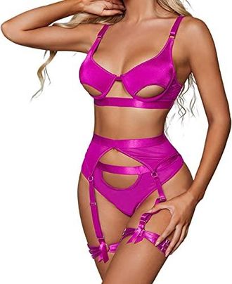 Generic Lingerie Sexy Femme Coquine Hot Lingerie Femme Une soir&eacute;e Coquine Set 4 Pi&egrave;ces Dentelle Multicolore Tissu L&eacute;ger Mesh Amincissant Confortable &Eacute;t&eacute;