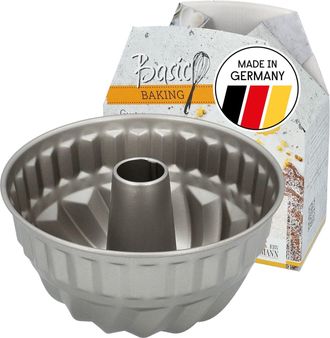 RBV BIRKMANN Gugelhupfform klein Ø 16 cm | runde Backform für Guglhupf aus Karbonstahl | hochwertige Antihaftbeschichtung | inkl. Rezeptheft | grau