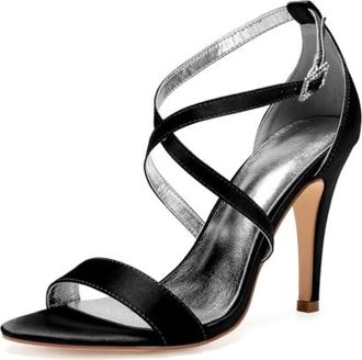 Generic Mari&eacute;e Escarpins Femme Bout Ouvert Btide Cheville Boucle Sandales Chaussures De Mariee Bal Stylet Talons 10.5Cm,Noir,38 EU
