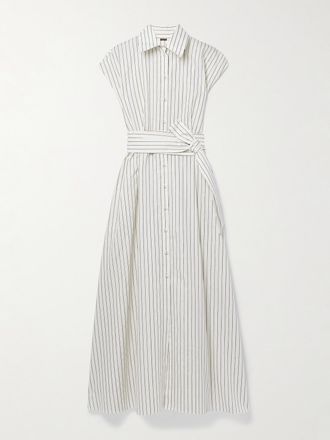 Adam Lippes Dejeuner Maxi-hemdblusenkleid Aus Gestreifter Popeline Aus Einer Baumwollmischung In Metallic-optik - Elfenbein