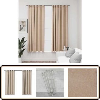 vidaXL Verdunkelungsvorh&auml;nge 2 Stk. Haken Leinenoptik Beige 140x175 cm - Verdunkelungsvorh&auml;nge - Leinenoptik - Vorh&auml;nge - Wohnaccessoires