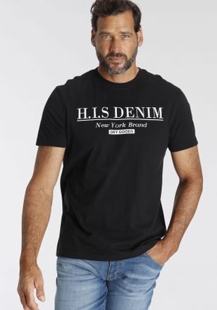 H.I.S T-Shirt H.I.S, Herren, Gr. S (44/46), schwarz, Single Jersey, Obermaterial: 100% Baumwolle, bedruckt, Basic schmal, Rundhals, Shirts T-Shirt, schmale 