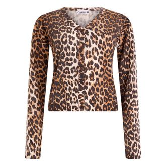 Ganni Merino Cardigan mit Print - - Knitwear - Damen - Braun - XS