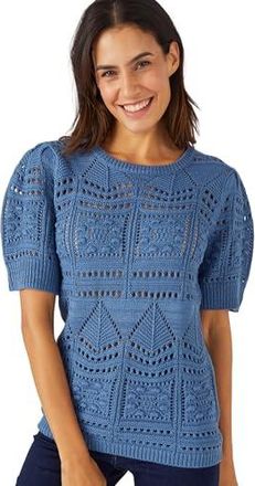 Damart Pull Maille Ajourée Effet Crochet, Femme, Col Rond, Bleu, 42/44
