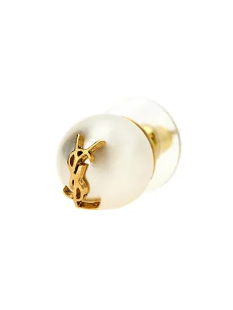 Saint Laurent Pearl with Logo Stud Earrings - Pearl