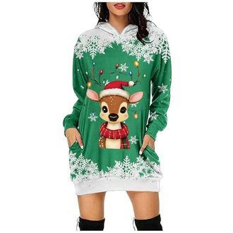 Generic Robe &agrave; capuche avec imprim&eacute; cerf lumineux pour femme, Vert, XXL