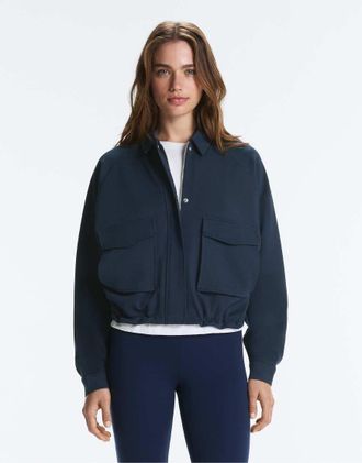 Oysho Jacke aus Baumwoll-Pikee in Marineblau mit V-Ausschnitt und Raglan&auml;rmeln-Navy