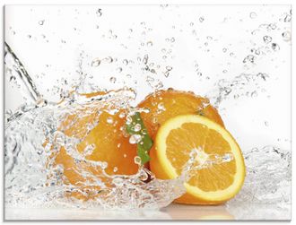 Artland Wanddeko Glasbilder Wandbild Glas Bild einteilig 80x60 cm Querformat Früchte im Wasser Obst Orange Frucht Cocktails Bar Modern T5UI