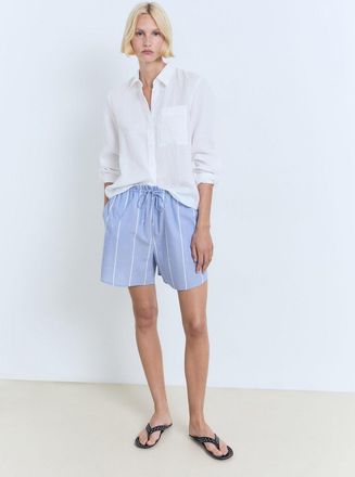 Mango Gestreifte Baumwoll-Shorts blau - Damen - XS - MANGO