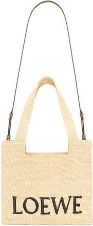 Loewe Font Tote moyen en raphia et cuir
