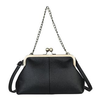 Generic Sac &agrave; bandouli&egrave;re pour femme en polyur&eacute;thane avec cha&icirc;ne &agrave; clip pour un usage quotidien et sac &agrave; main de voyage, Noir, 480.00x260.00x220.00mm/18.9x10.