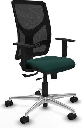 Piqueras y Crespo Stuhl mit Lendenwirbelst&uuml;tze mit 1D-Armlehnen, ausgestattet mit Syncro/Traslack und Schneideschaum, mit Rollen 65 mm, Nylon, Schwarz/Flaschengr&uuml;n