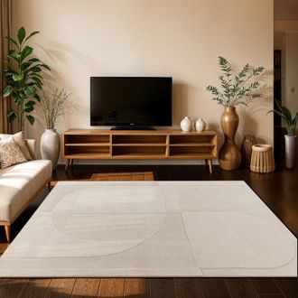 Paco Home Paco Home Tapis de salon Haute Mèche Design Scandinave Boho Géométrique 3D Uni Crème 200x280 cm