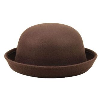 Generic Chapeau melon Panama &eacute;l&eacute;gant pour adultes avec bord enroulable - Chapeau melon rond en laine classique pour homme et femme, caf&eacute;, Taille unique