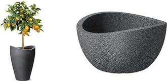 Scheurich Wave Globe High, Hochgefäß aus Kunststoff & Wave Globe Bowl, runde Pflanzschale aus Kunststoff, Schwarz-Granit, 40 cm Durchmesser, 21 cm hoch, 12 l Vo