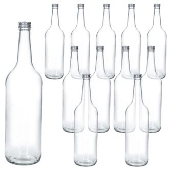 MamboCat 12er Set Geradhalsflasche 1 Liter + Schraubverschluss Silber I nachhaltige Glasflasche mit Schraub-Deckel 1000 ml I Zum Bef&uuml;llen f&uuml;r Saft, Wasser, &Ouml;l,